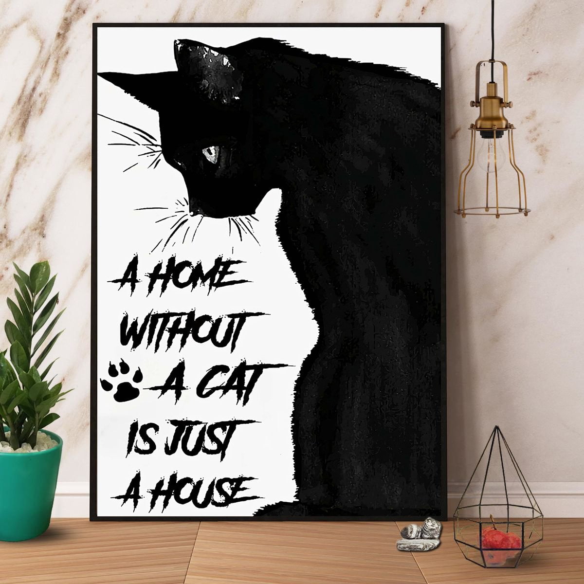 Black Cat A Home Without A Cat Is Just A House Satin Poster Wall Art Decor 16 x 24 Inch Poster ...