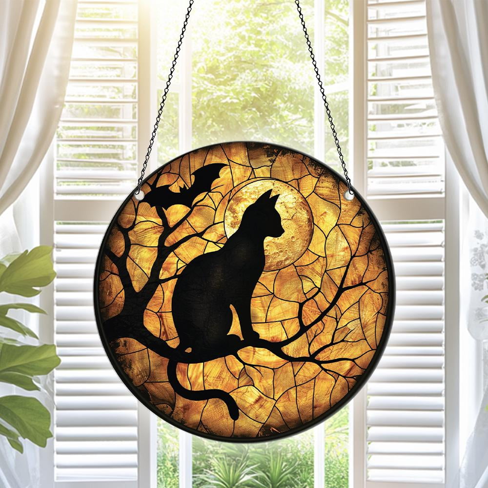 Black Cat Acrylic Suncatcher Window Hanging, Black Cat Ornaments, Black ...