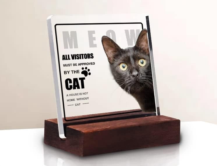Black Cat All Visitors Must Be Approved Clear Acrylic Desk Decorative ...