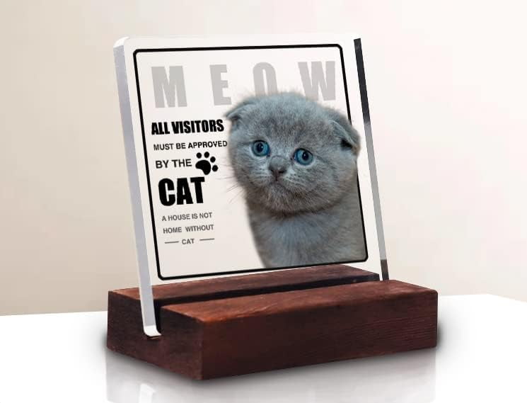 Black Cat All Visitors Must Be Approved Clear Acrylic Desk Decorative ...