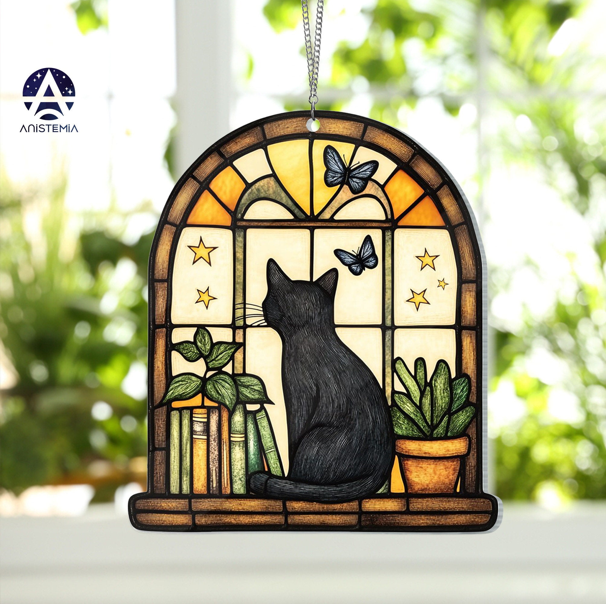 Black Cat And Book Suncatcher Ornament, Ghost Reading Book Suncatcher ...