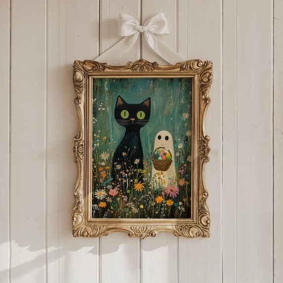 Black Cat And Ghost Easter, Spooky Cute Easter Print, Cat And Ghost ...