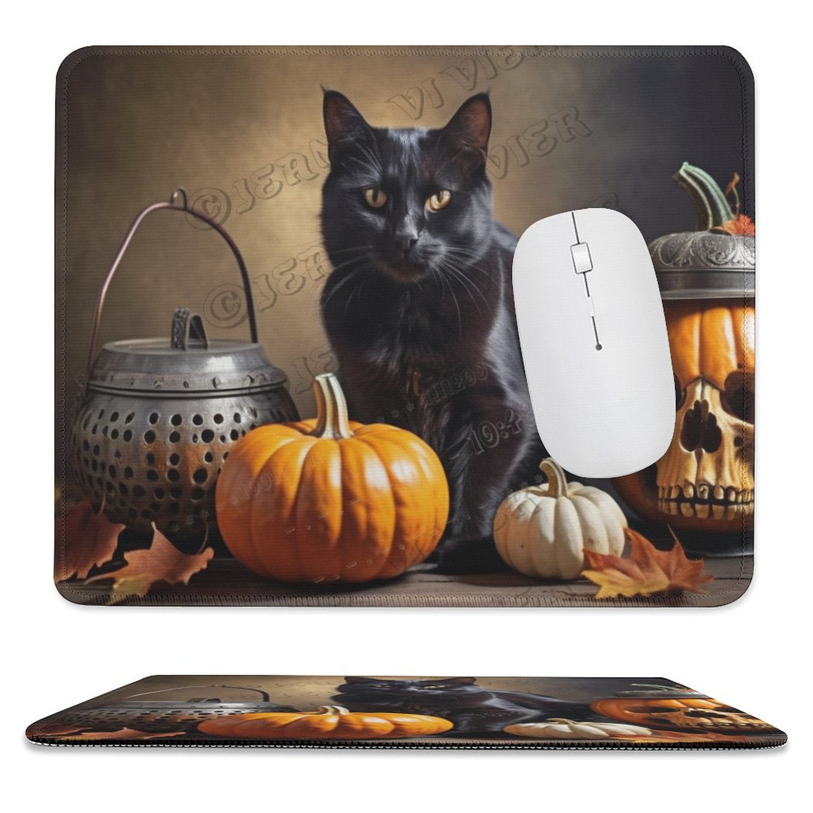 Black Cat And Skeleton Print Mouse Pad, Computer Mouse Mat with Anti ...