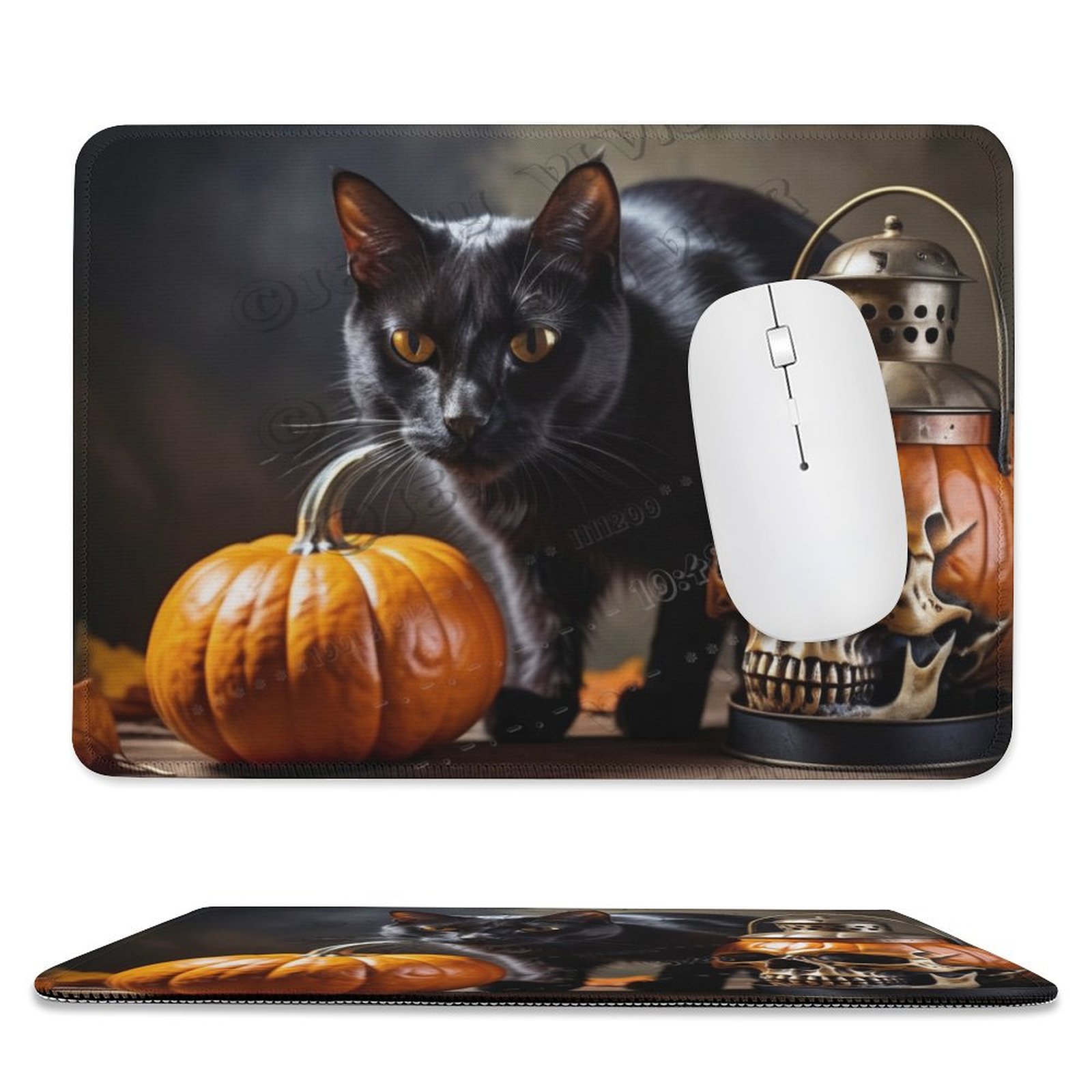 Black Cat And Skeleton Printed Mouse Pad,Funny Mouse Pad with Stitched ...