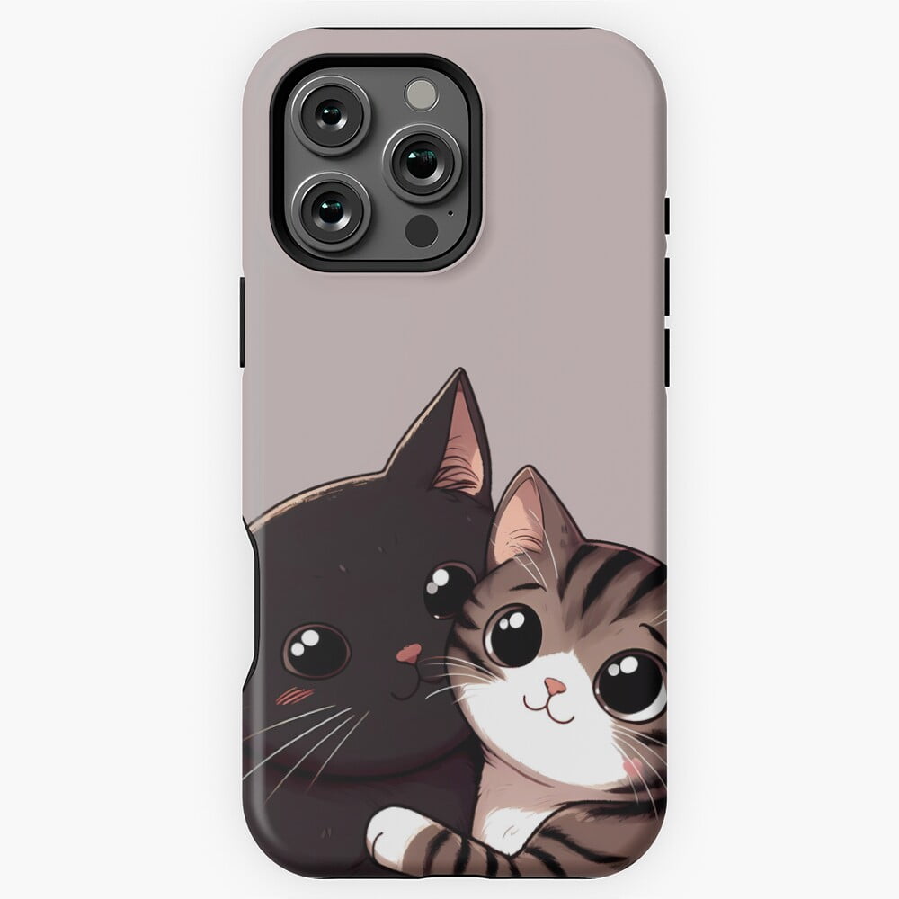 Black Cat And Tabby Cat Friendship Cartoon Art Phone Case for iPhone 16 15 14 13 12 11 Pro Max ...