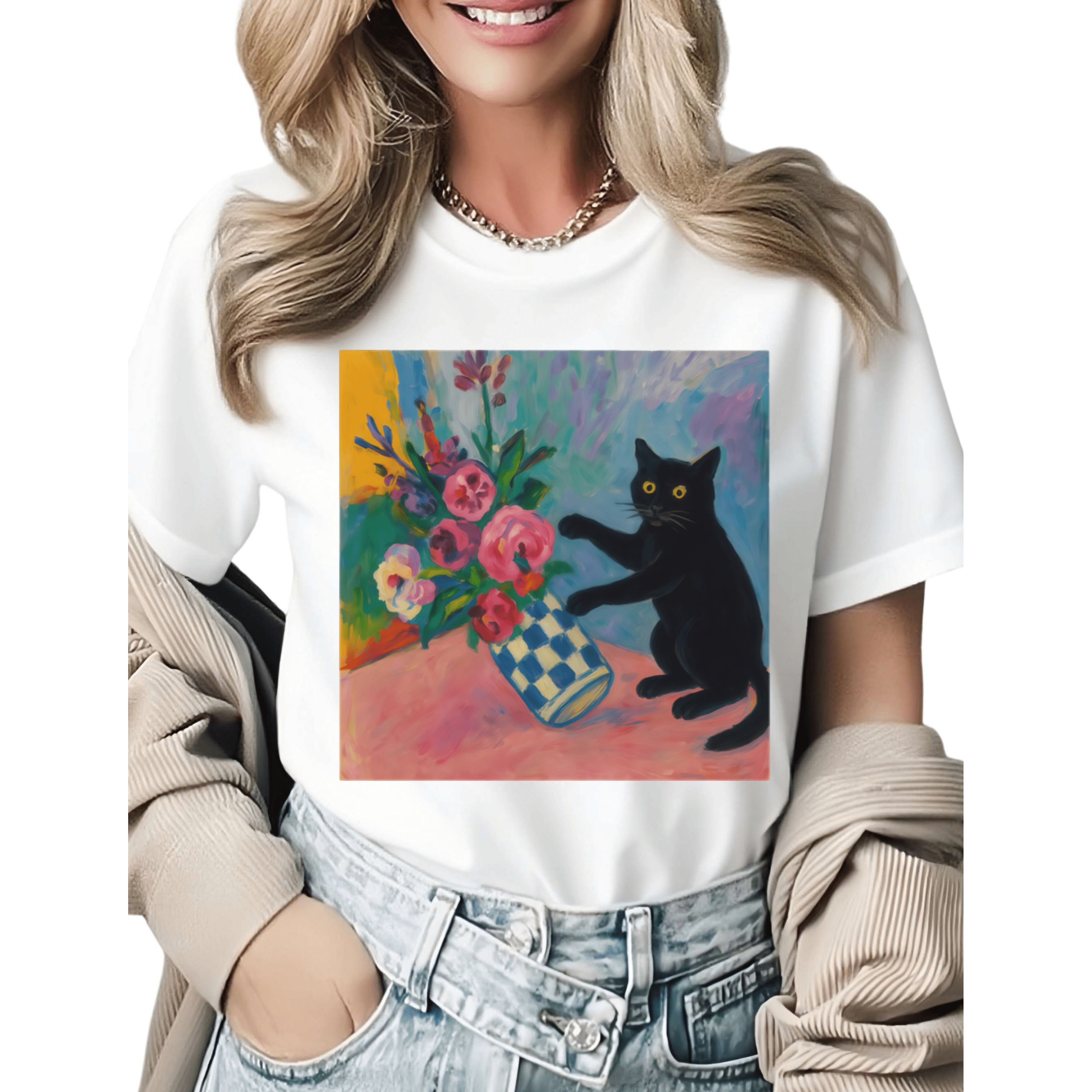 Black Cat And Vase Matisse Style Cat Graphic Tees Womans Tshirt Shirts ...