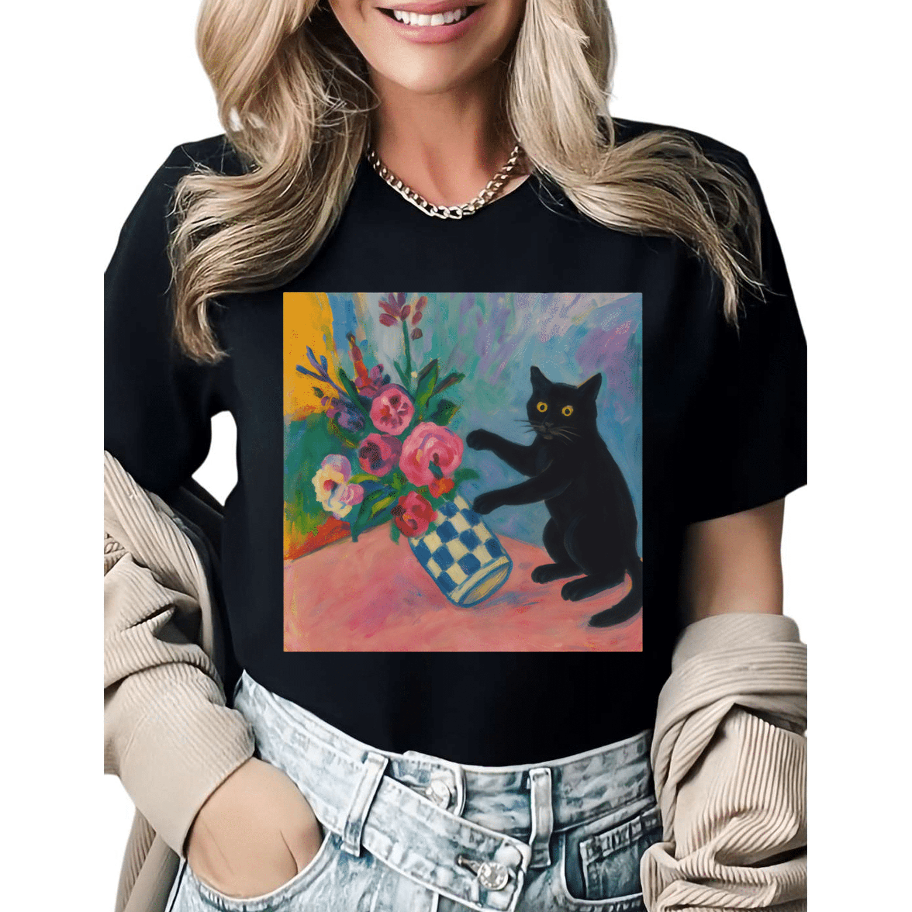 Black Cat And Vase Matisse Style Cat Graphic Tees Womans Tshirt Shirts ...