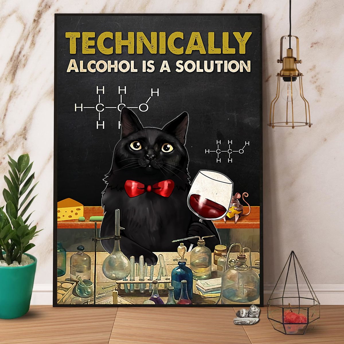 Black Cat And Wine Technically Alcohol Is A Solution Paper Poster No ...