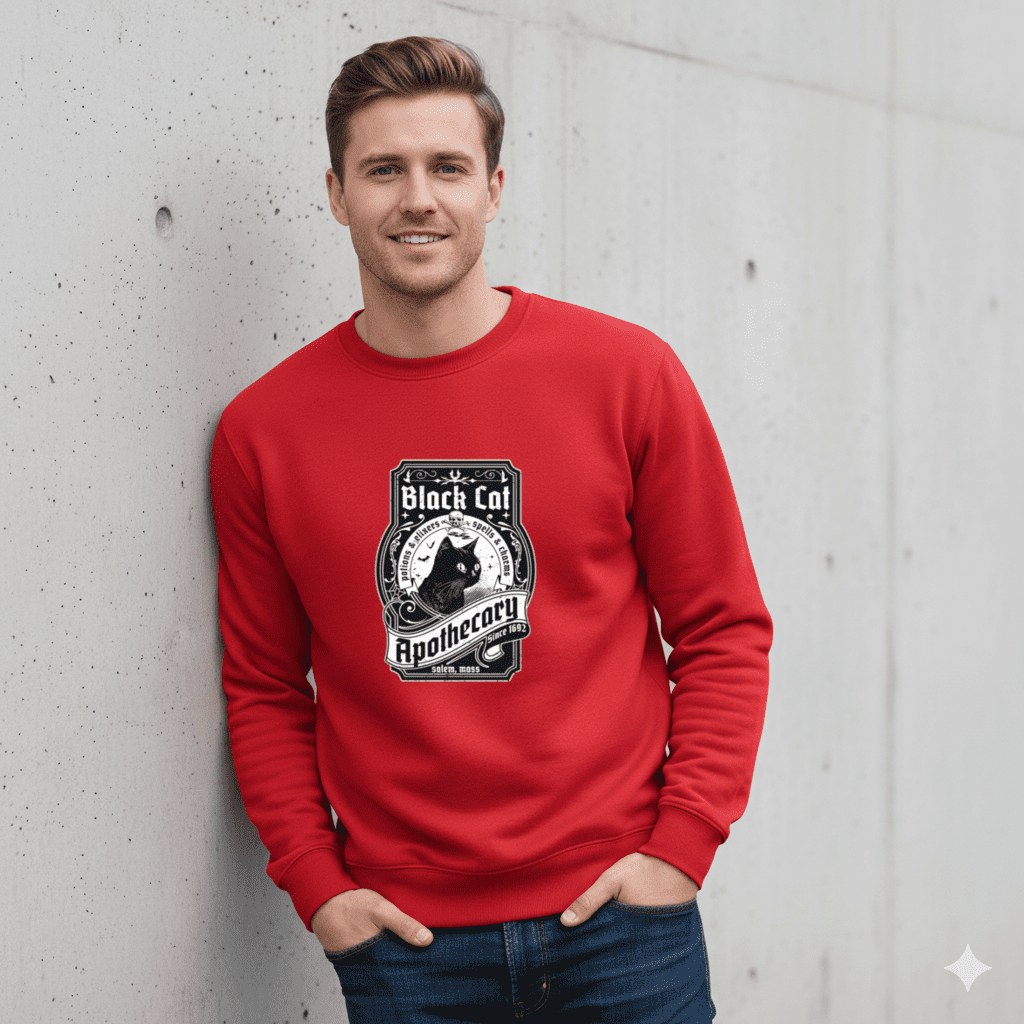 Black Cat Apothecary Salem 1692 Retro Witchy Cartoon Inspired Graphic Sweatshirt, up to size 5XL ...