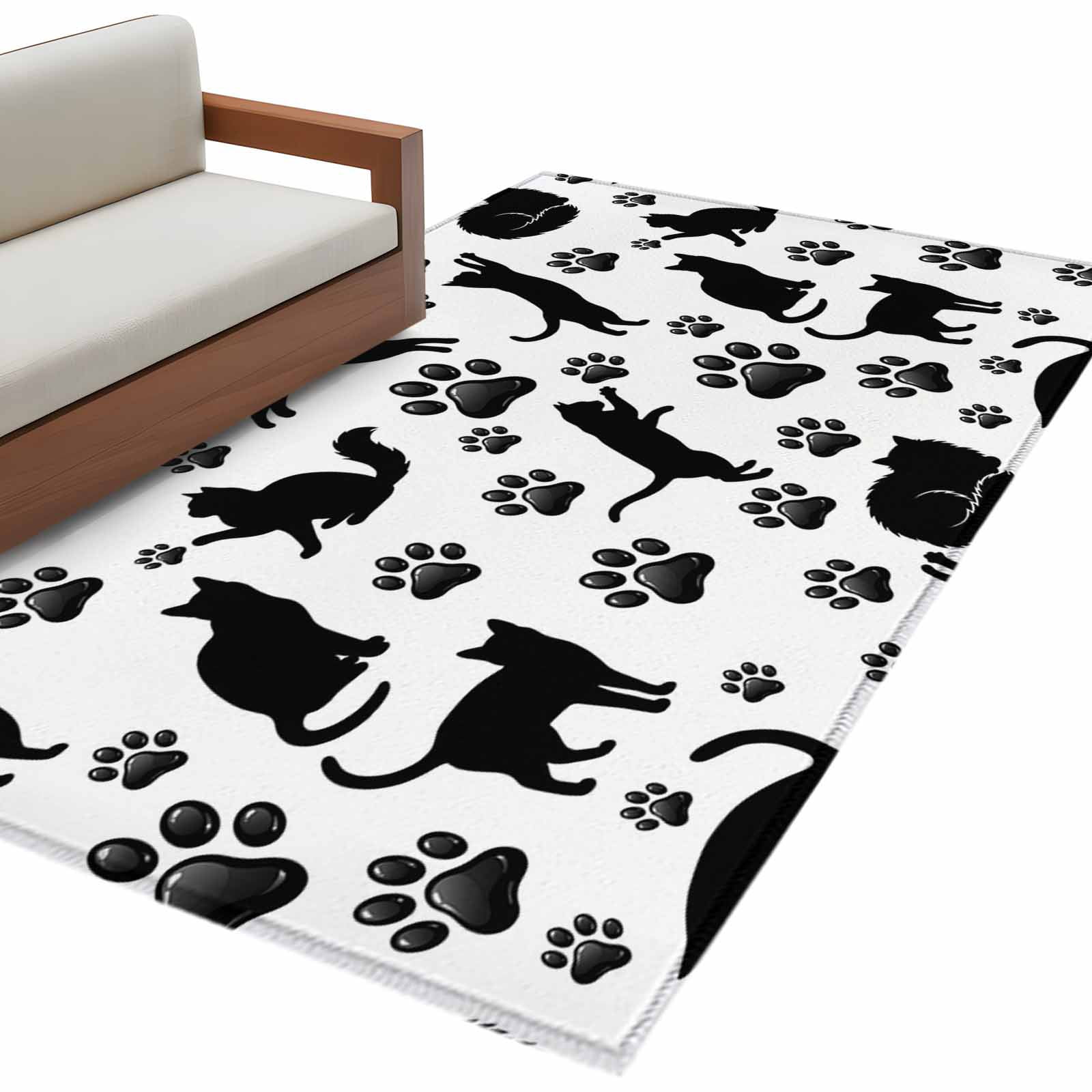 Black Cat Area Rug 3x5 Washable Rug Non Slip Cat Paw Cute Silhouette ...