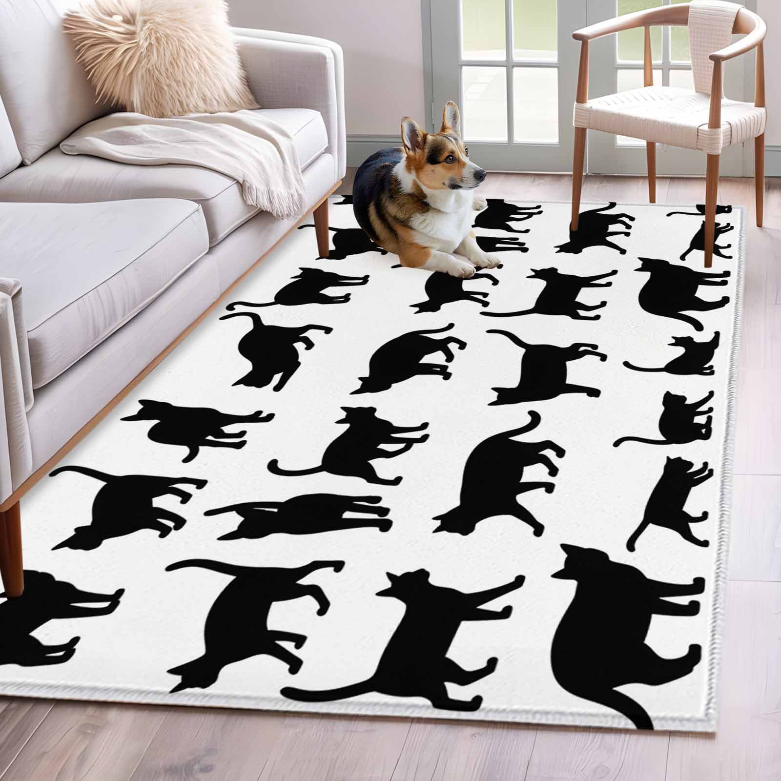 Black Cat Area Rug 3x5 Washable Rug Non Slip Modern Cartoon Animals ...