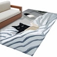 Black Cat Area Rug 4x6 Washable Rug Non Slip Cute Cartoon Blue Striped ...