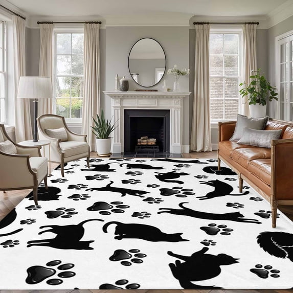 Black Cat Area Rugs 6'x9', Washable Small Throw Rugs for Kitchen Dining ...