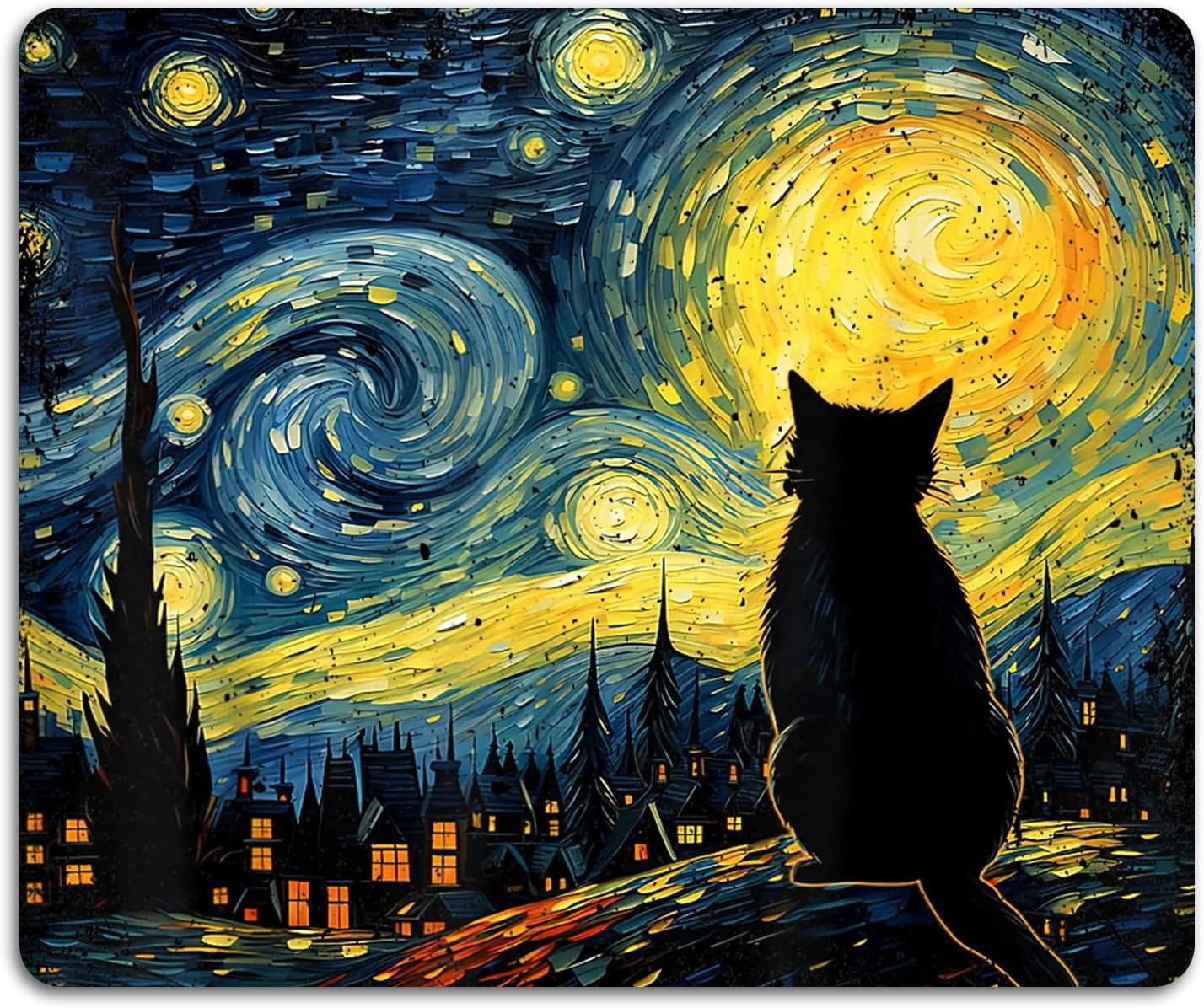 Black Cat Art Mouse Pad, Aesthetic Square Mouse Pad with Non-Slip ...