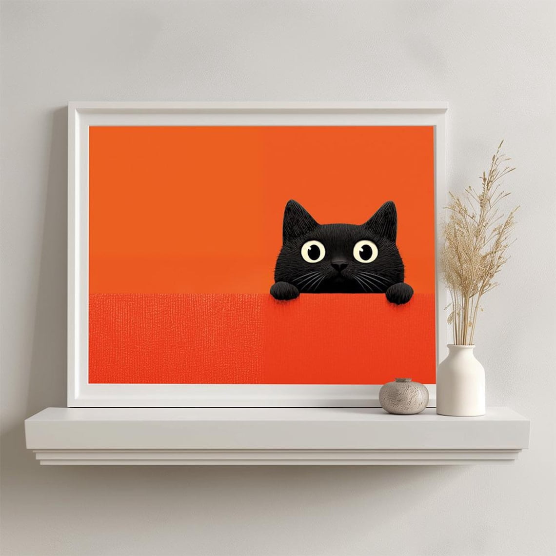 Black Cat Art Poster: Curious Kitten Eyes, Bold Orange, Size 16x24 ...