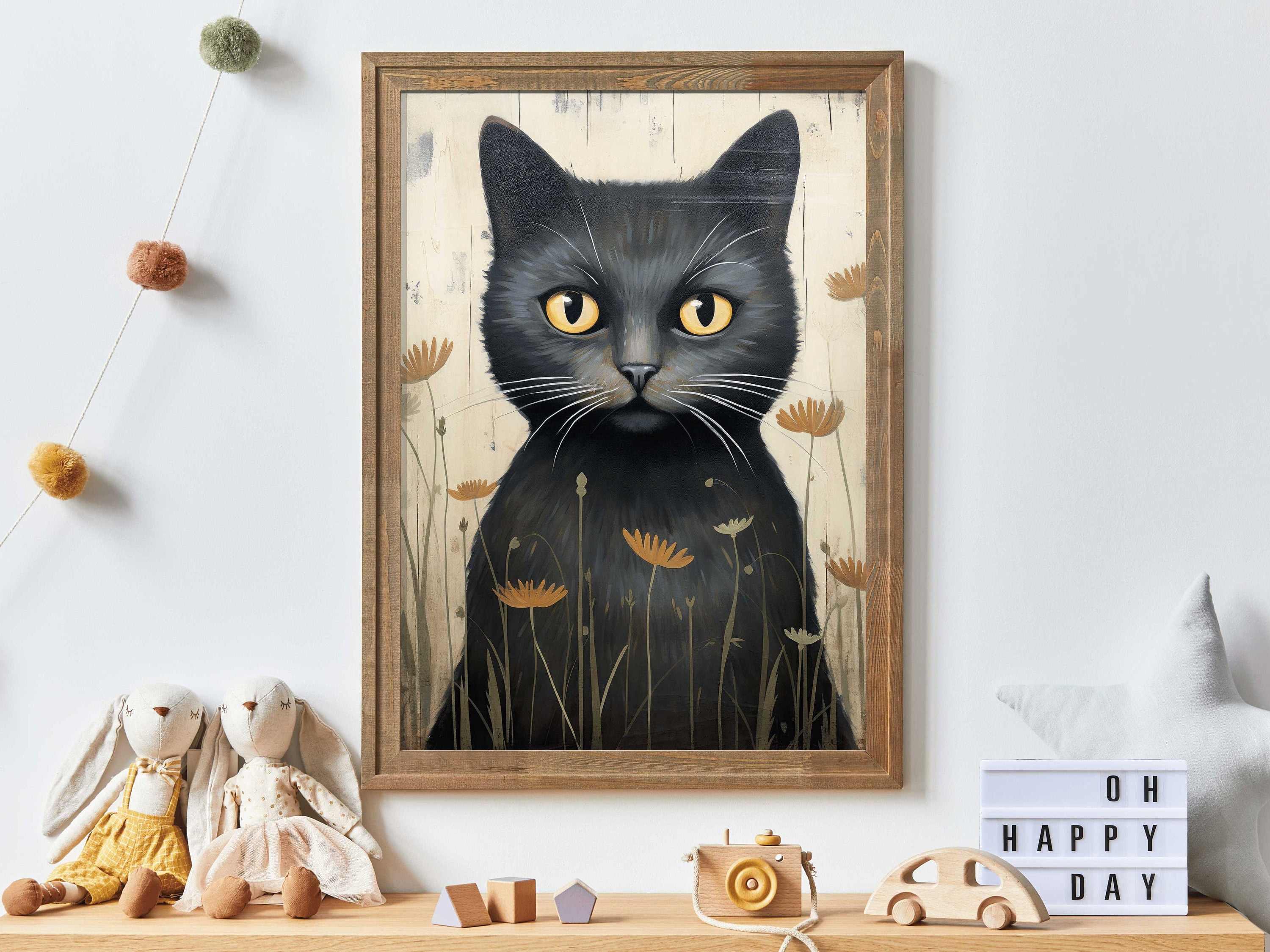 Black Cat Art Print, Cat Wall Art, Kitten Nursery Print, Vintage Animal ...