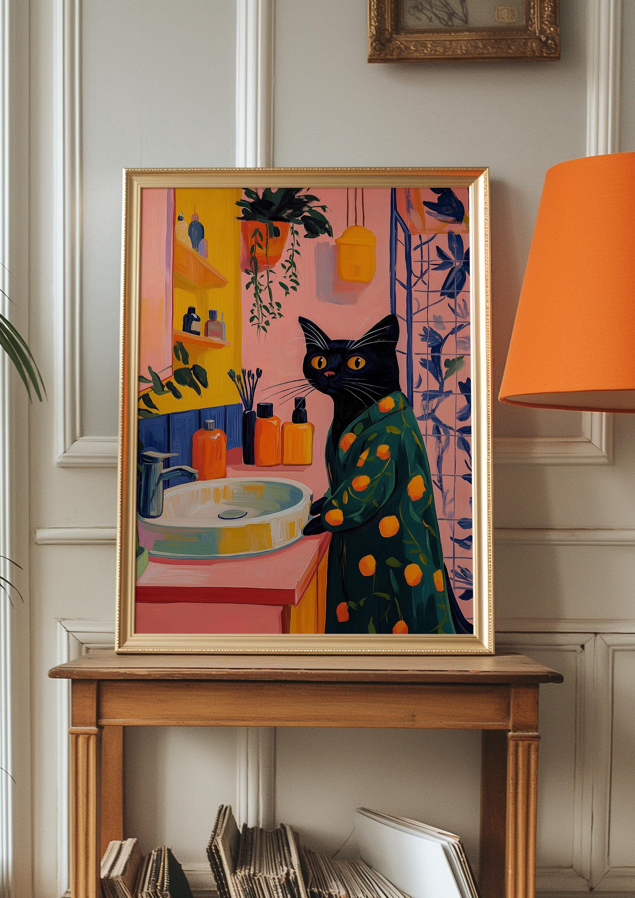 Black Cat Art Print: Matisse Inspired Bathroom Decor Poster Vintage ...