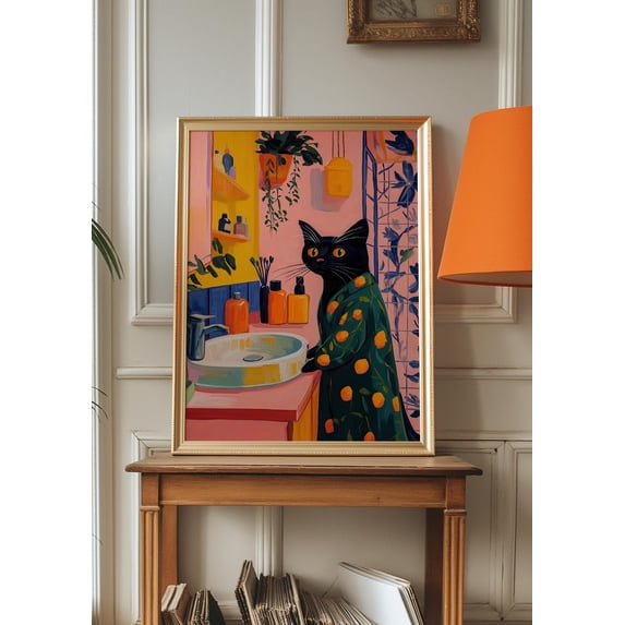 Black Cat Art Print: Matisse Inspired Bathroom Decor Poster Vintage ...