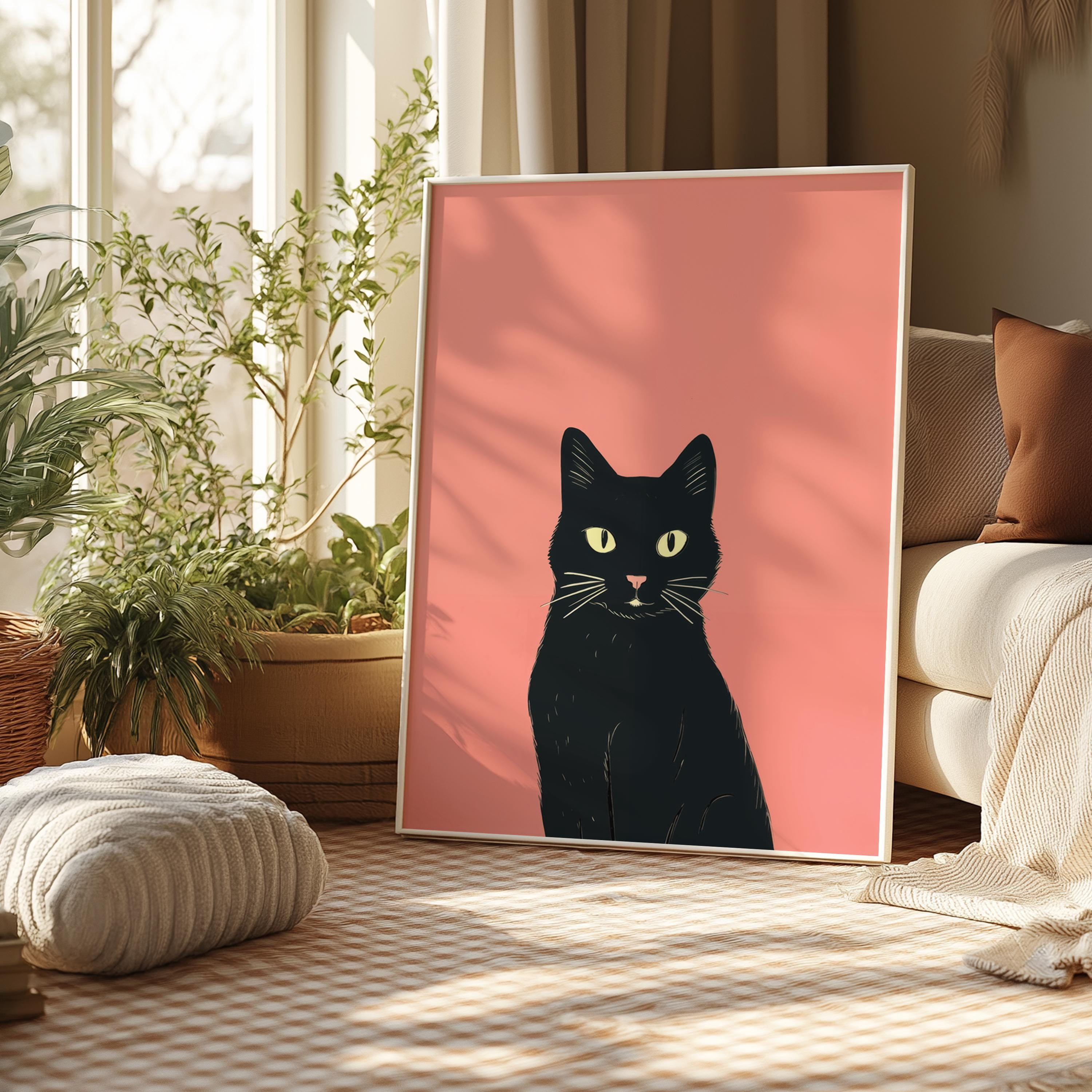 Black Cat Art Print Modern Cat Lover Gift Home Decor Office Wall Art ...