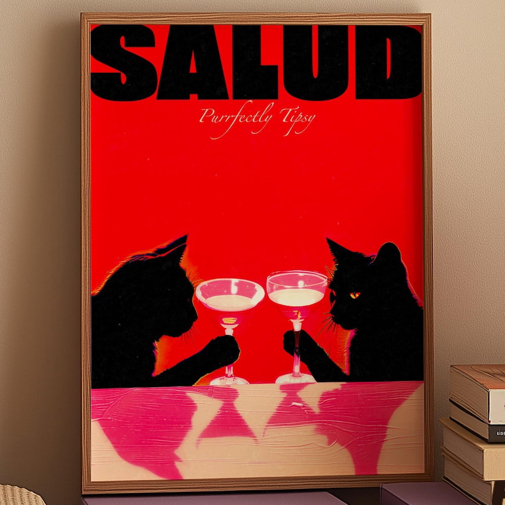 Black Cat Art Trendy Martini Poster Pop Art Decor Cocktail Lounge Print ...