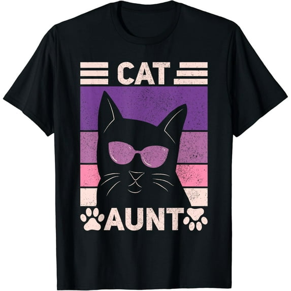 Black Cat Aunt Women Cat Lover Cat Auntie Themed Funny Cat T-Shirt ...