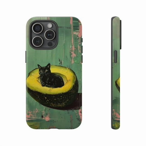 Black Cat Avocado Cartoon Artwork Phone Case Funny Fruit Pattern with ...