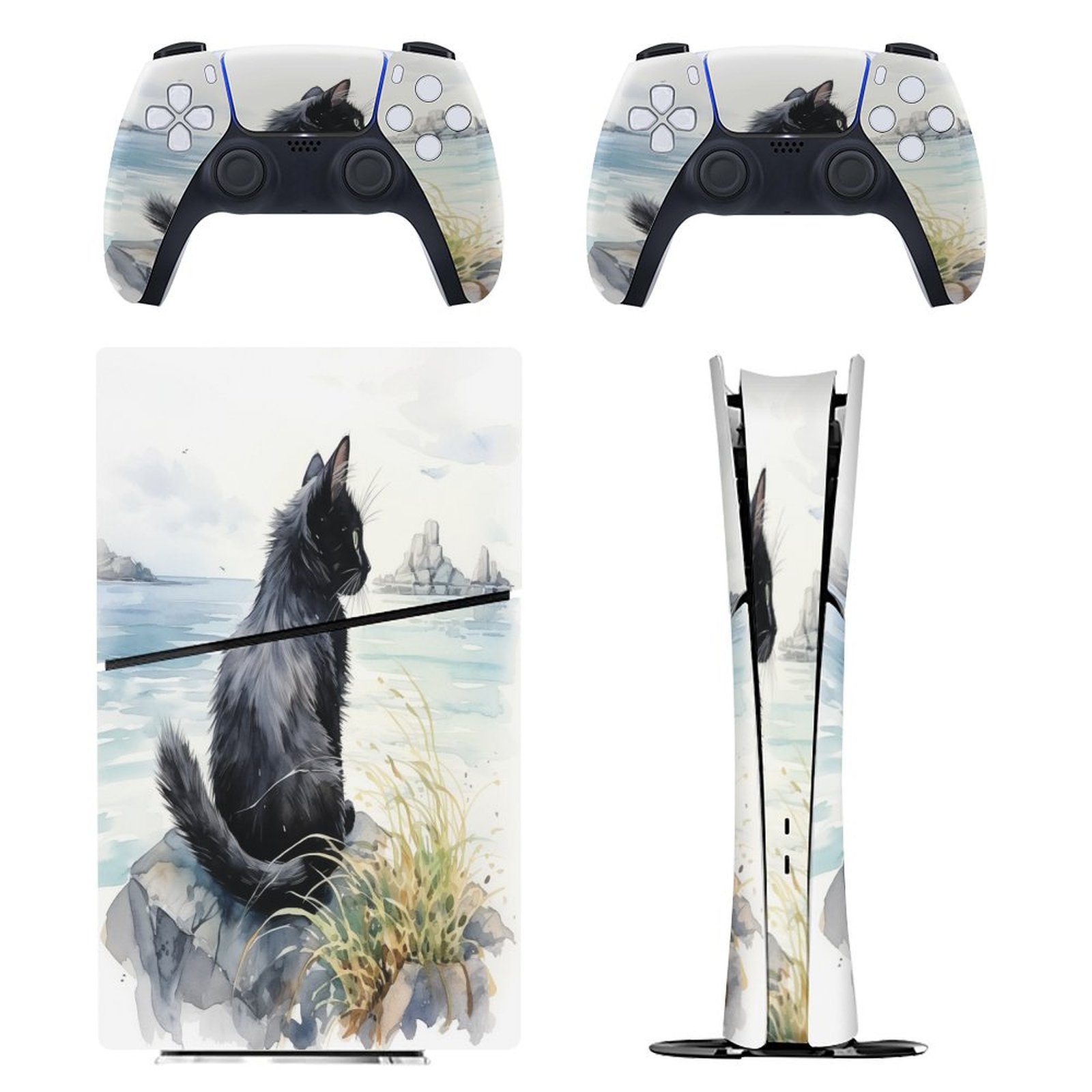 Black Cat, Back, Watercolor, Natural PS5/PS5 Slim Digital Disc Skin ...