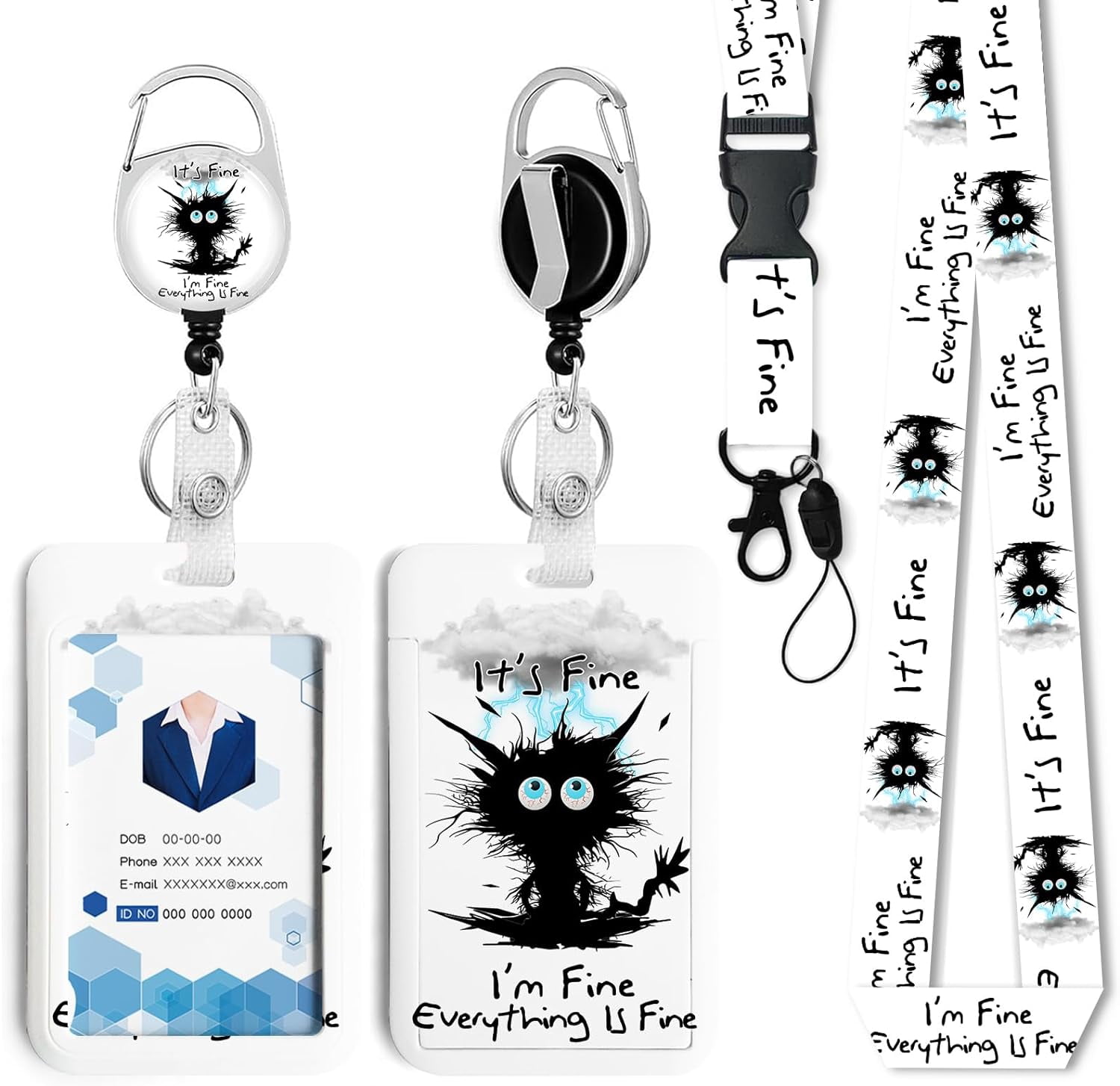 Black Cat Badge Holder with Retractable Reel and Breakaway Lanyard ...