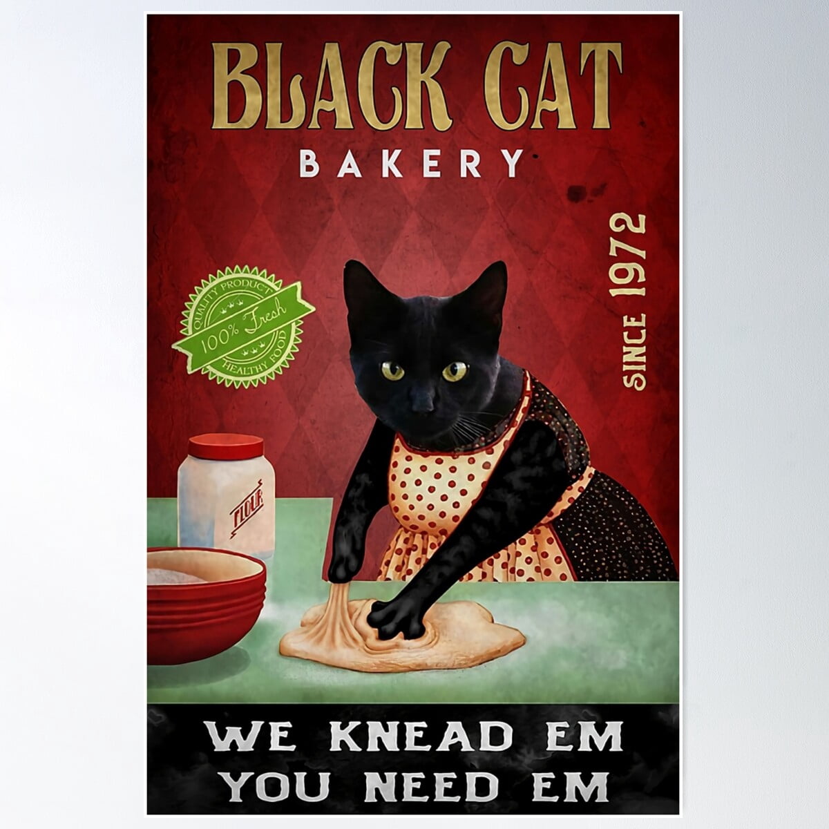 Black Cat Bakery We Knead Em You Need Em Poster Wall Art Modern Wall ...