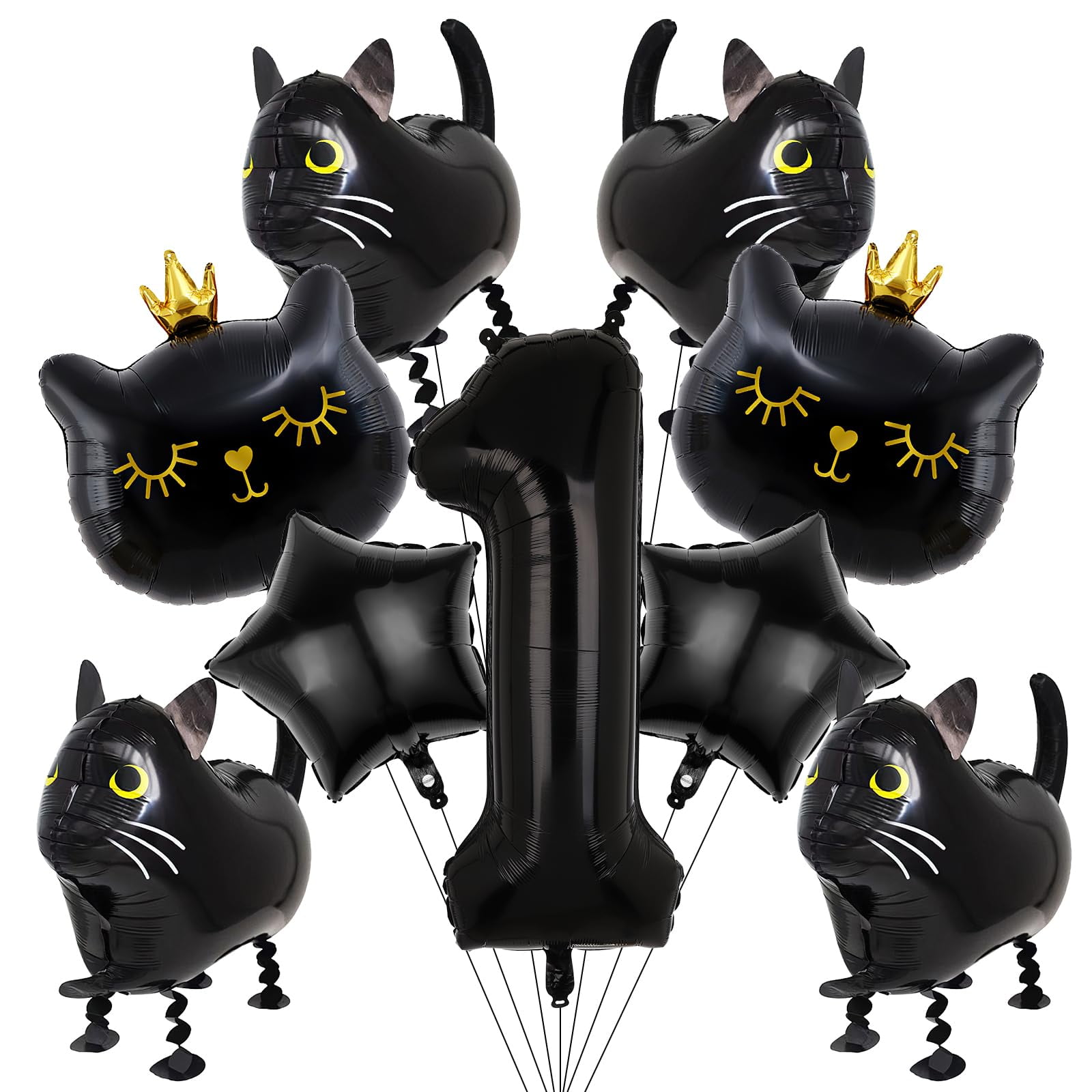 Black Cat Balloons 1st Birthday Decorations - 9Pcs 4D Walk Cat Foil Balloon for Pet Kitties ...