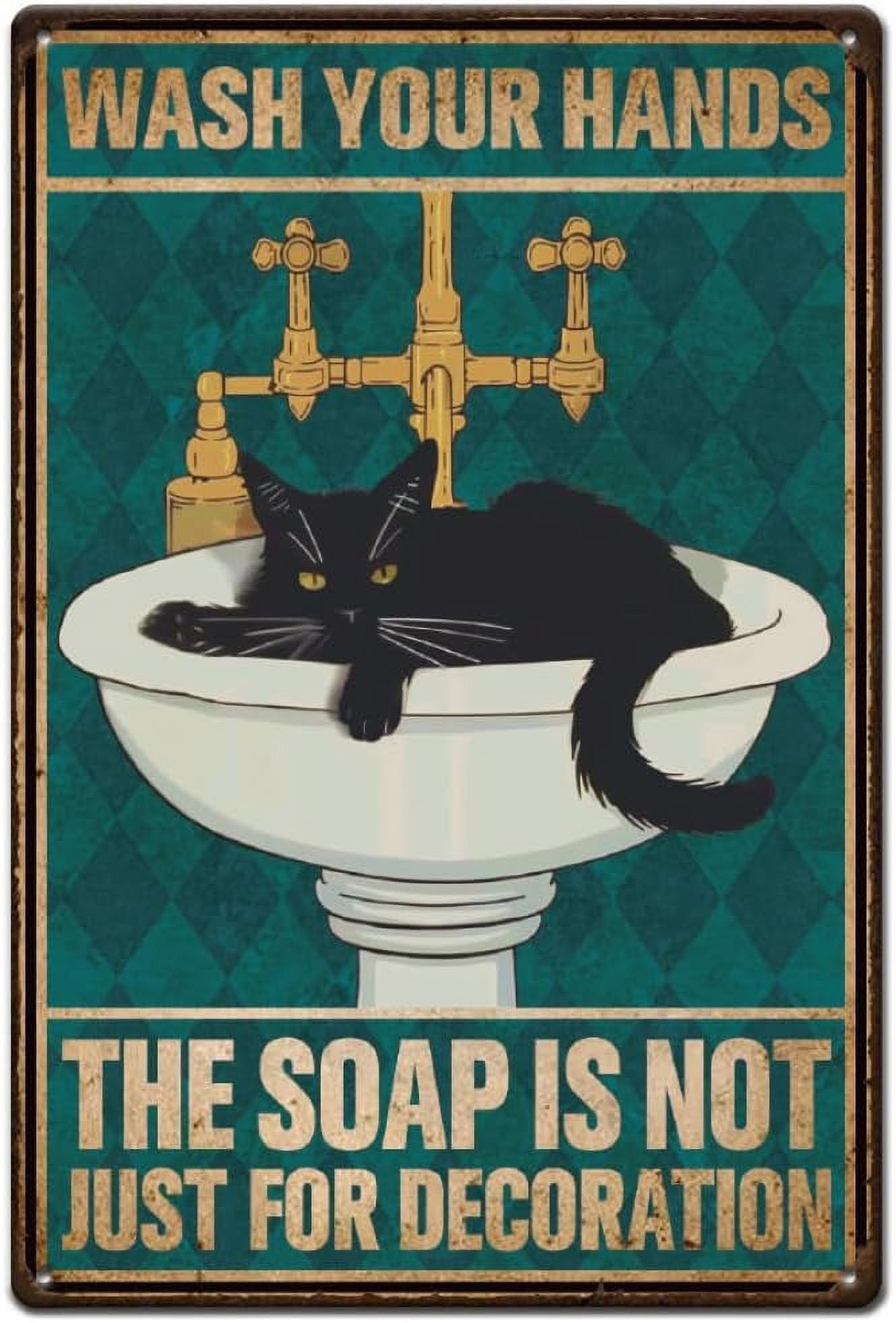 Black Cat On The Basin Tin Signs Hanging Metal Posters Colorful Metal ...