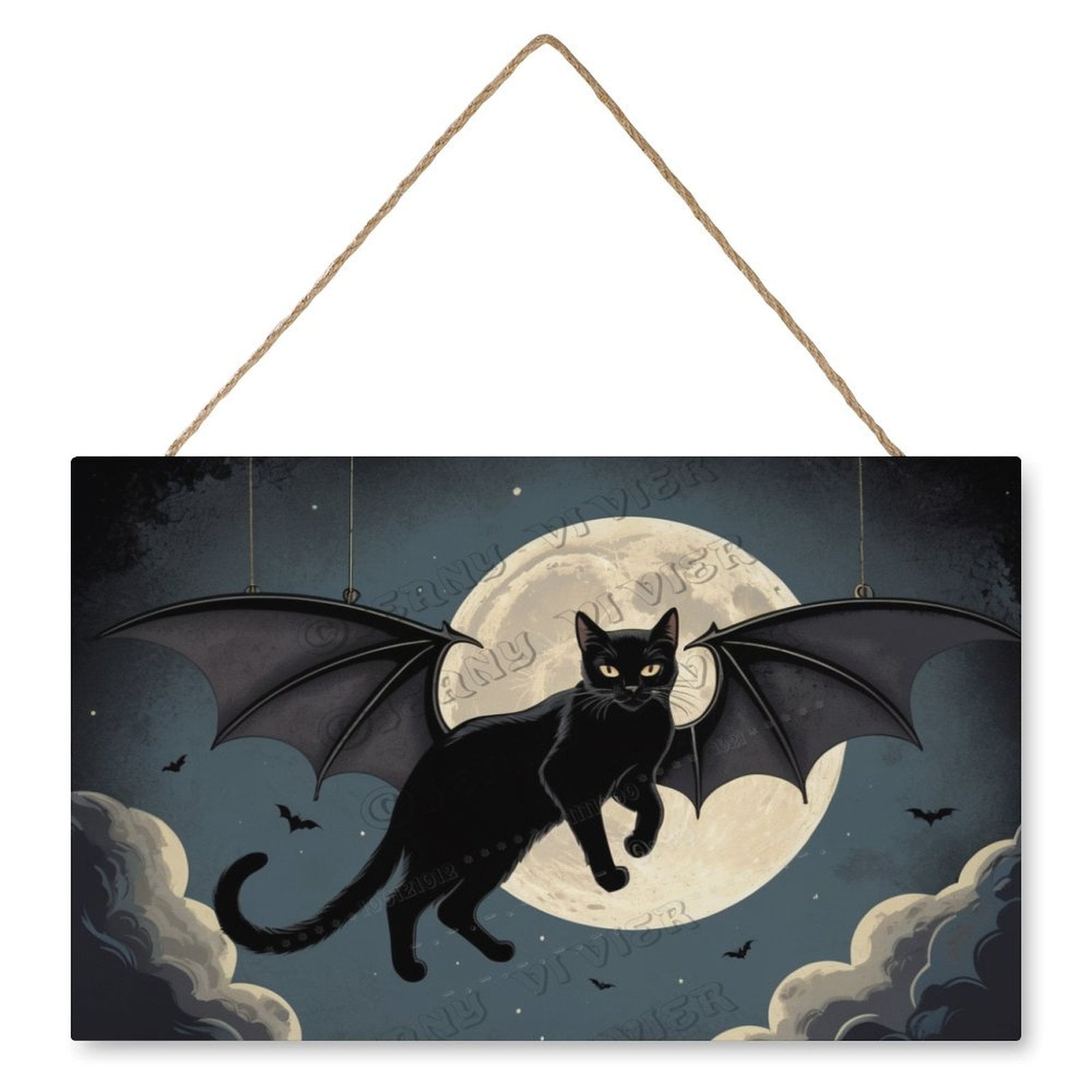 Black Cat Bat Moon Wooden Hanging Sign Black Cat Walls Hanging Decor ...