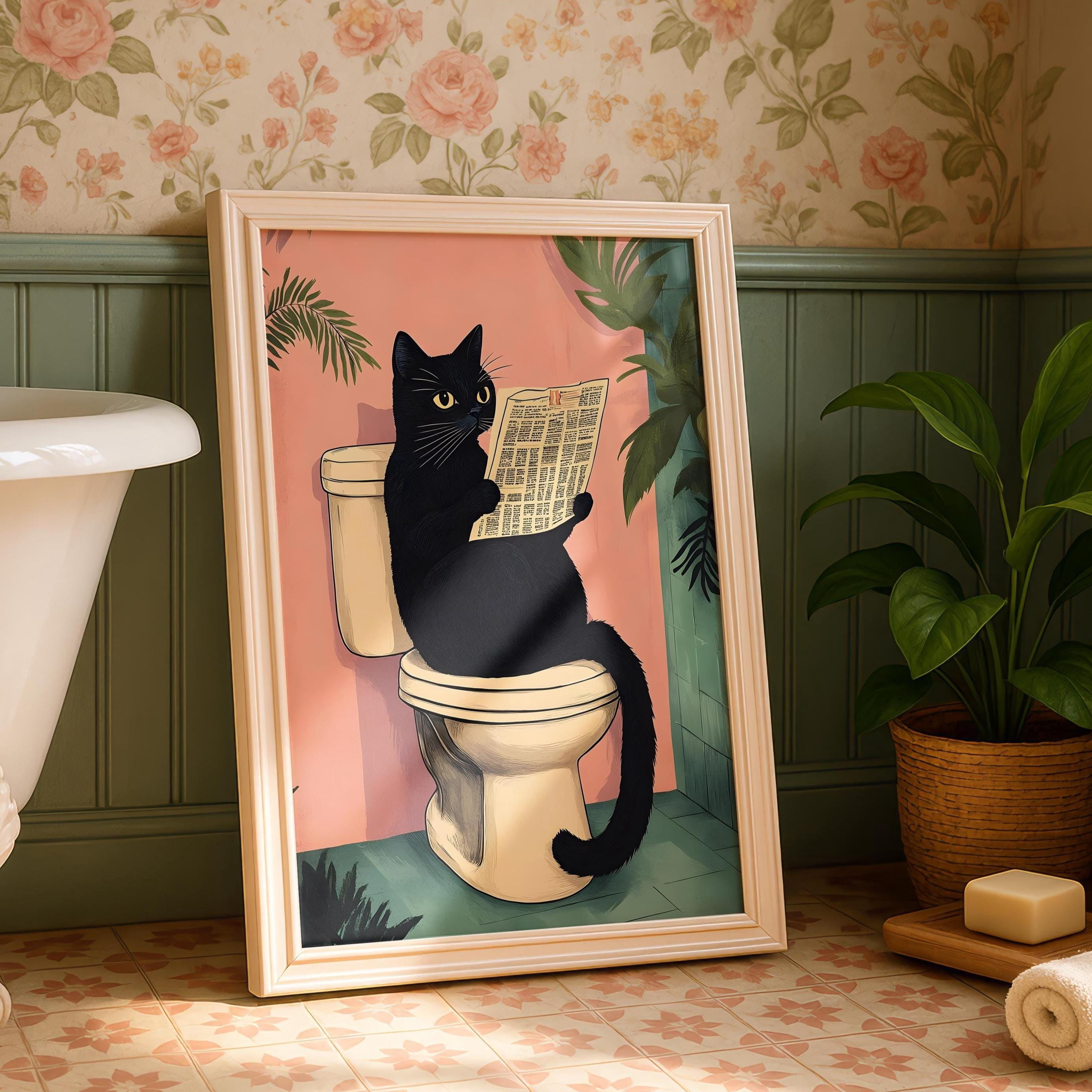 Black Cat Bathroom Art Print, Funny, Prints For Bathroom, Shower Wall ...