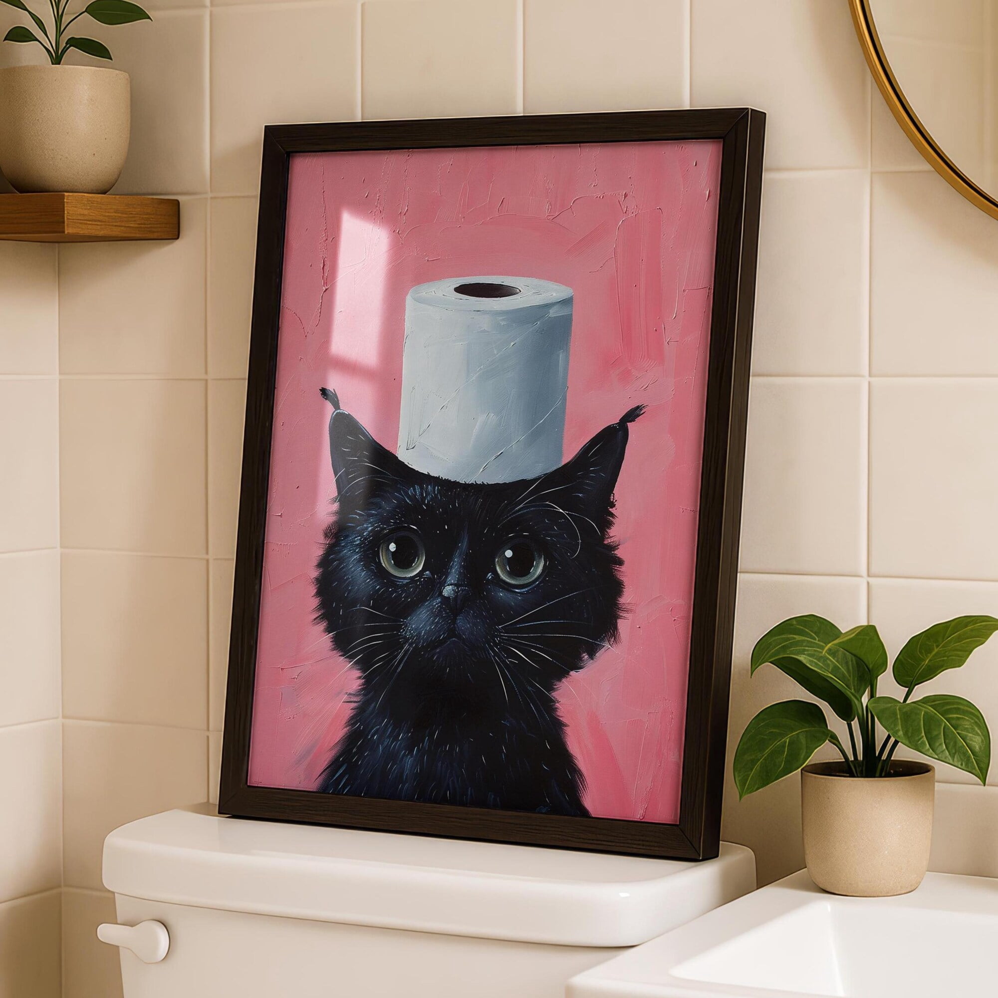 Black Cat Bathroom Art Print toilet paper poster Funny Home Decor ...
