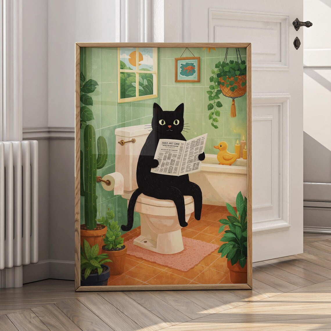 Black Cat Bathroom Cute Cat Reading Newspaper Whimsical Cat Bathroom ...