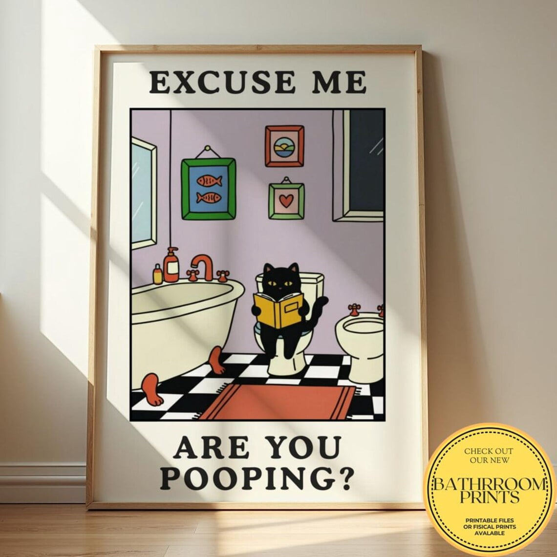 Black Cat Bathroom Excuse Me Are You Pooping Cute For Cat Lovers Poster ...