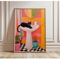 Black Cat Bathroom Poster Colorful Sink Wall Art Playful Interior Art ...
