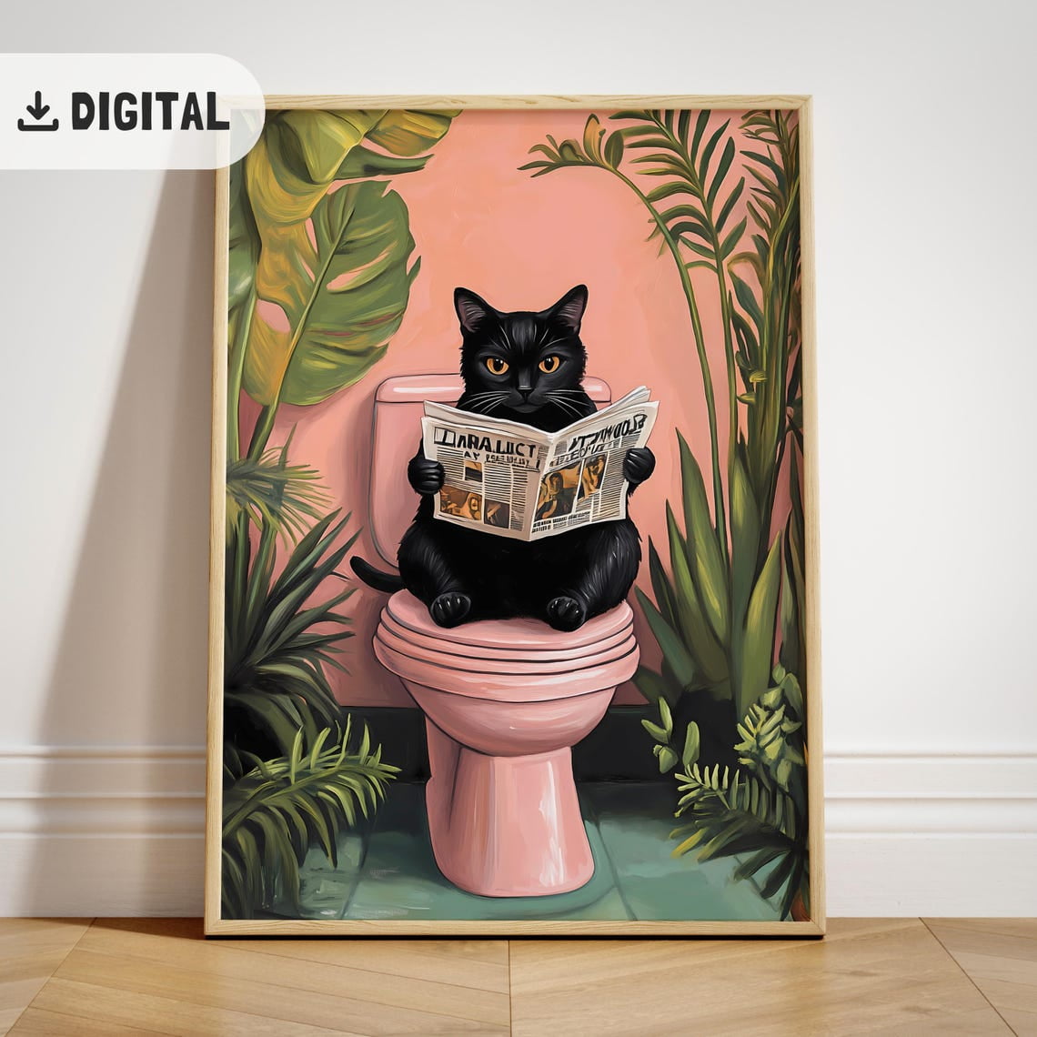 Black Cat Bathroom Poster, Poster, Cat Pooping Wall Decor Wc Art ...