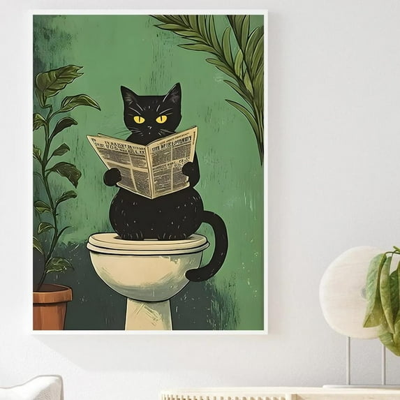 Black Cat Bathroom Poster Tet Newspaper Art Home Decor, 12x18 UNFRAMED ...