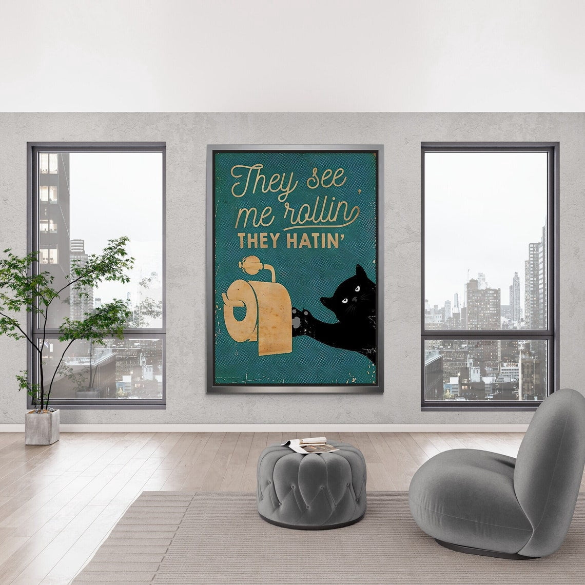 Black Cat Bathroom Poster, They Hatin Wall Art, Unframed Paper Poster ...