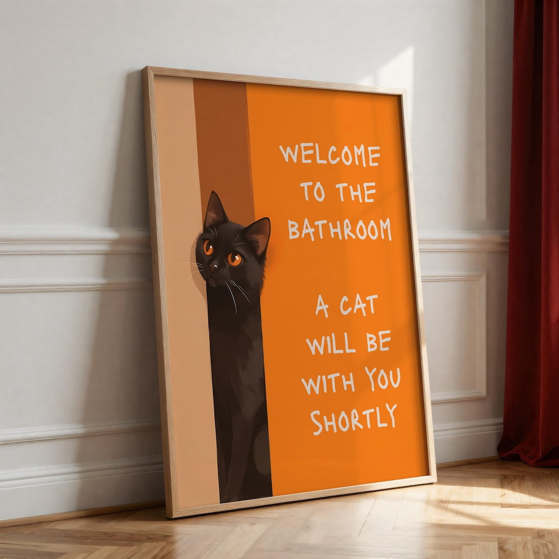Black Cat Bathroom Sign, Funny Welcome Art Print Unframed Paper Print ...