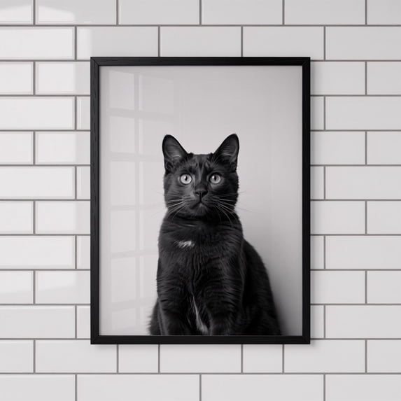Black Cat Bathroom Wall Art Black and White Toilet Minimal Animal WC ...