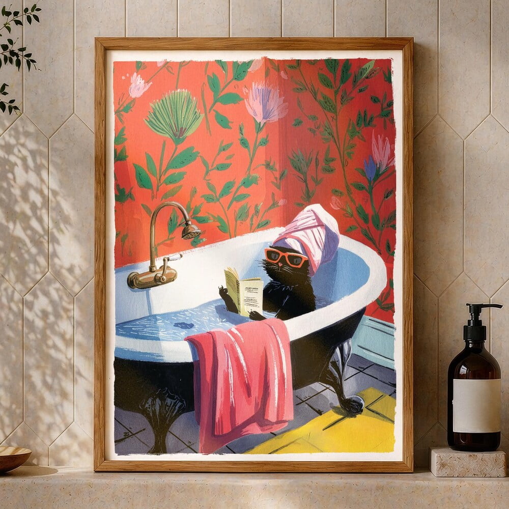 Black Cat Bathroom Wall Art Book Lover Gift Funny Bathroom Poster Print ...