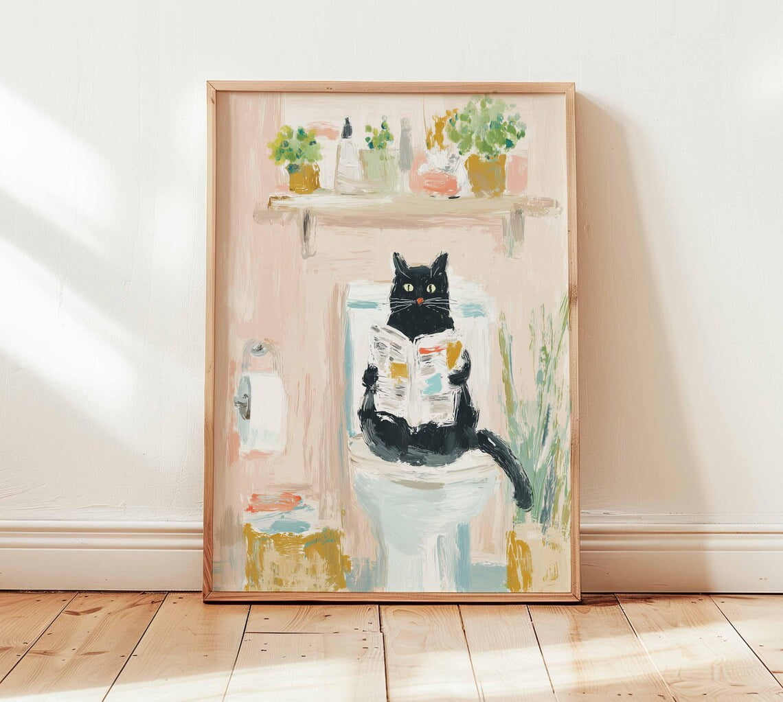 Black Cat Bathroom Wall Art Quirky Cat Poster Cute Cat Lover Decor ...