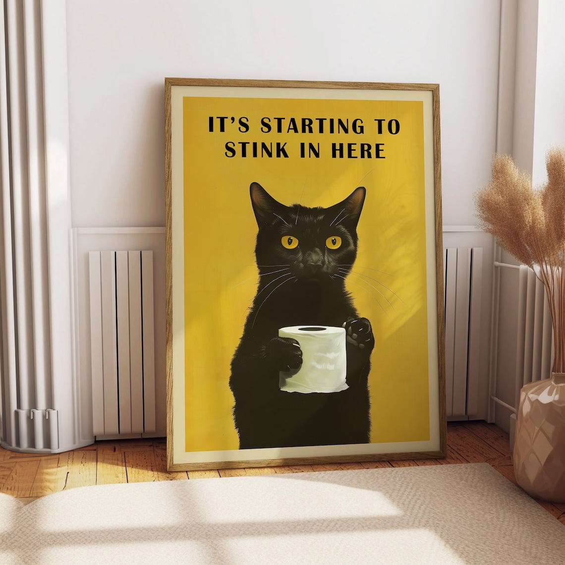 Black Cat Bathroom Wall Poster, Stinky Cat Toilet Paper Print, Unframed ...