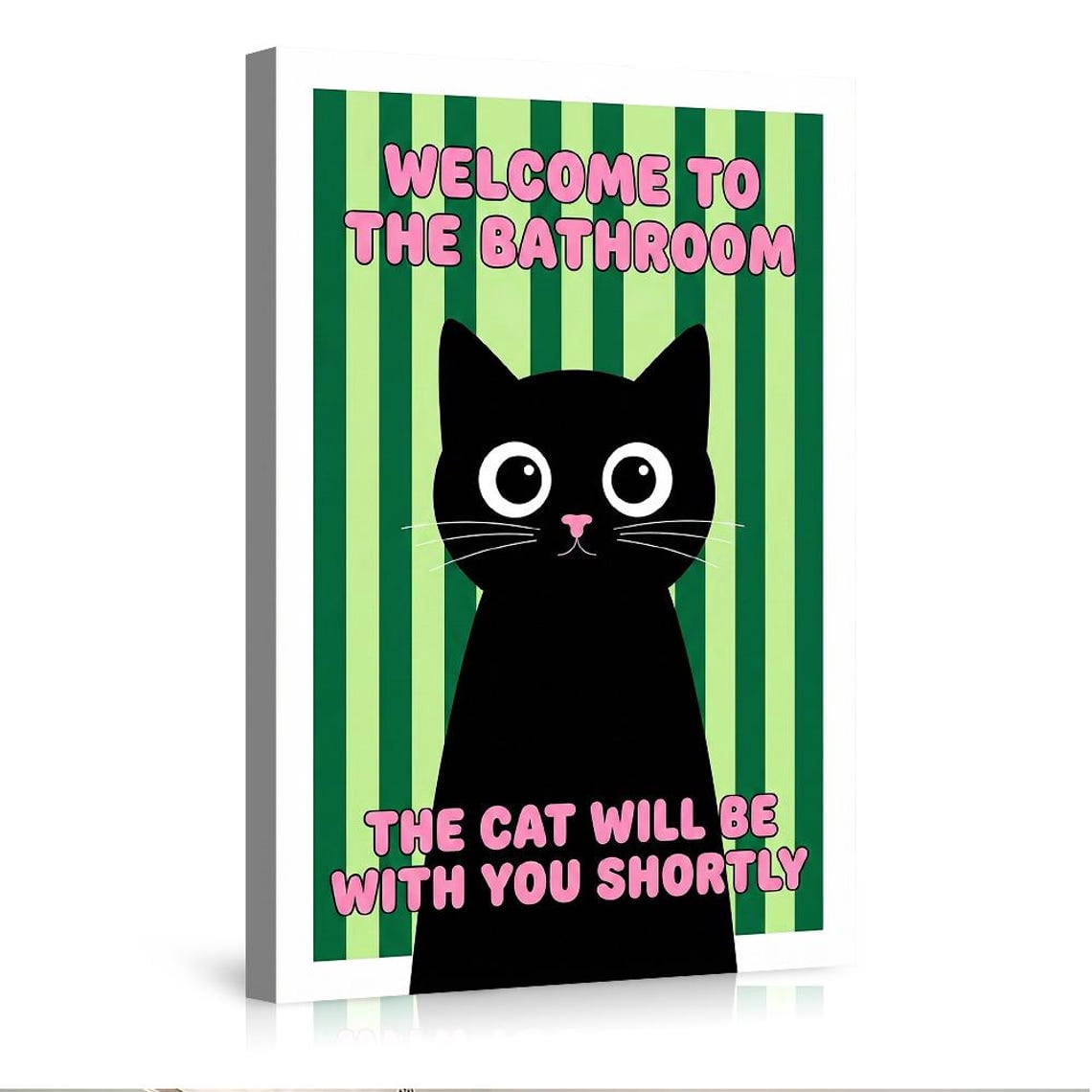 Black Cat Bathroom Welcome Playful Striped Eye-Catching Modern For Home ...