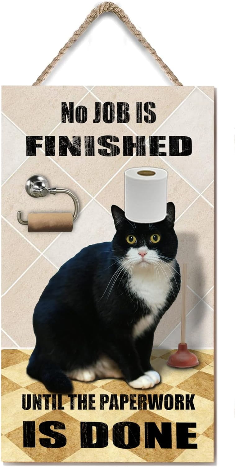 Black Cat Bathroom Wooden Hanging Sign Roll Paper No Job is Finished ...