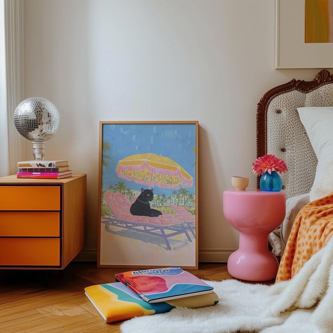 Black Cat Beach Retro Palm Beach Coastal Poster Unframed Paper Print ...