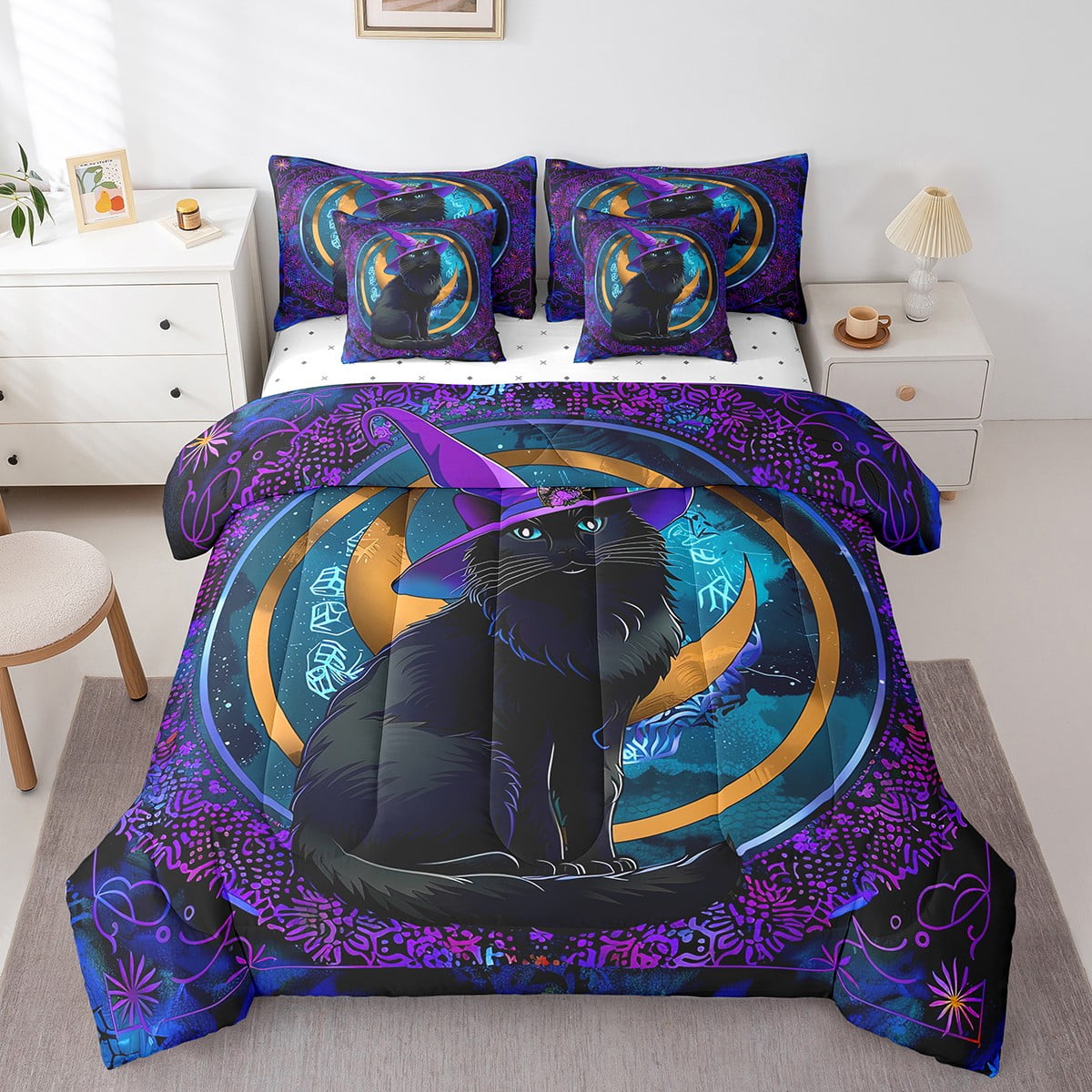 Black Cat Bed in a Bag King Size Comforter Set 7 Pieces,Gothic Bedding ...