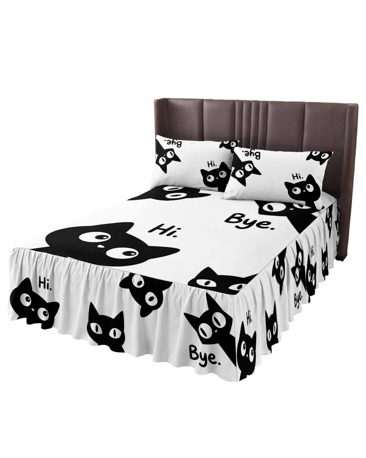 Black Cat Bed Skirt King Size 18 Inch Drop, Cute Funny Cats Cartoon ...